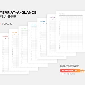 Year At-a-glance Planner, Undated & Digital Yearly Overview Template ...
