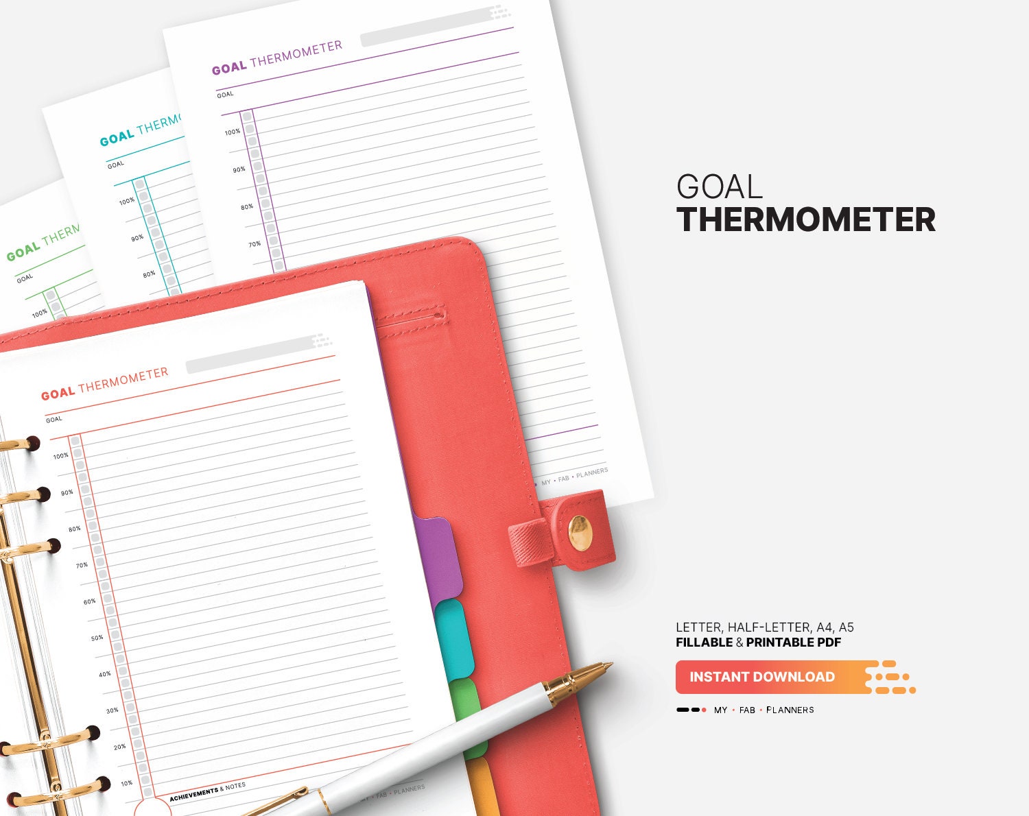 Goal Thermometer Chart Sheet, Goals Crusher Action Plan, Tracker, Meter ...