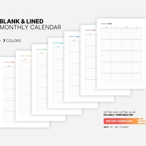 Blank Lined Monthly Calendar, Fillable Month At-a-glance Blocks ...
