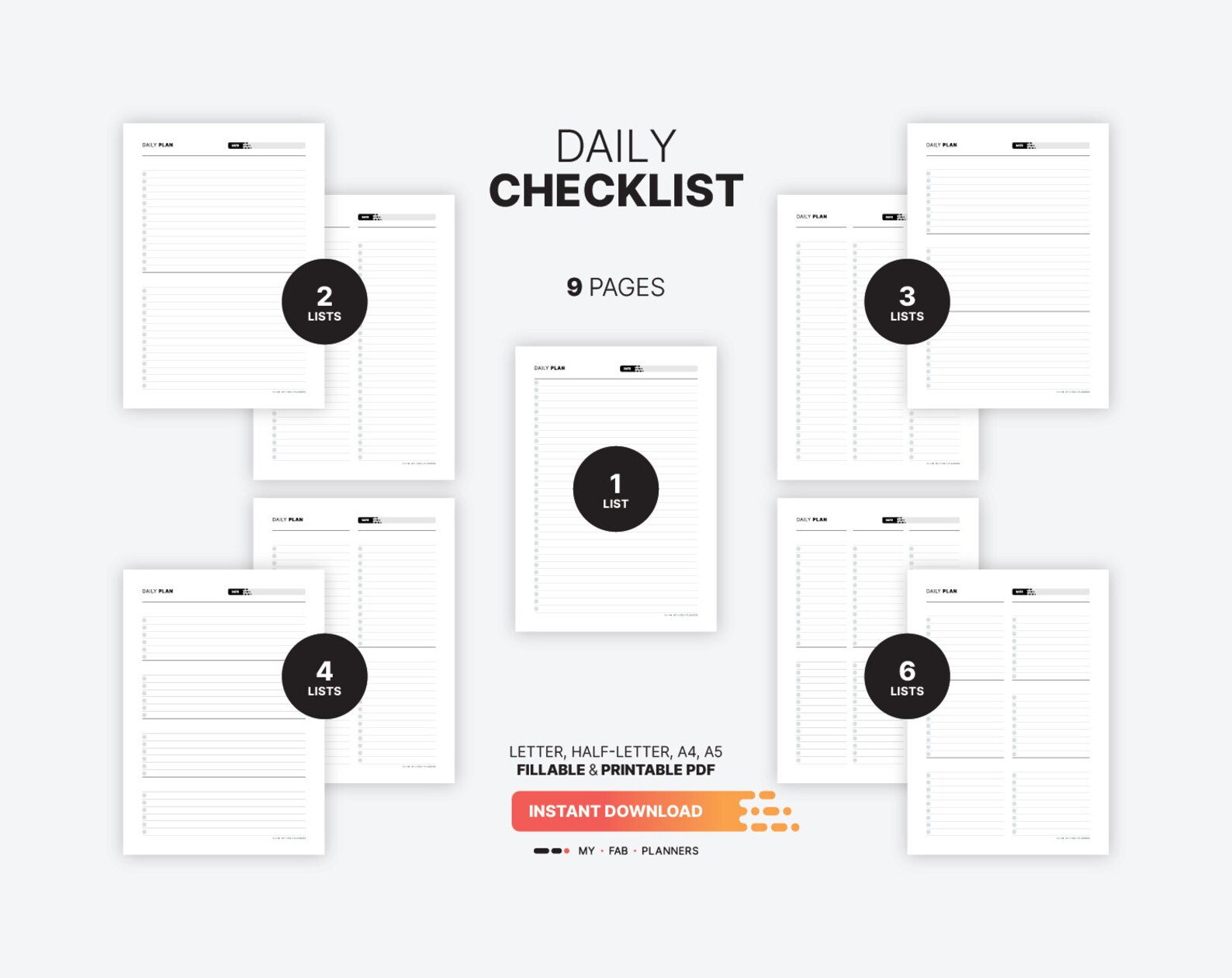 Daily Checklist Template for Task Manager & Tracker, Fillable To-do ...