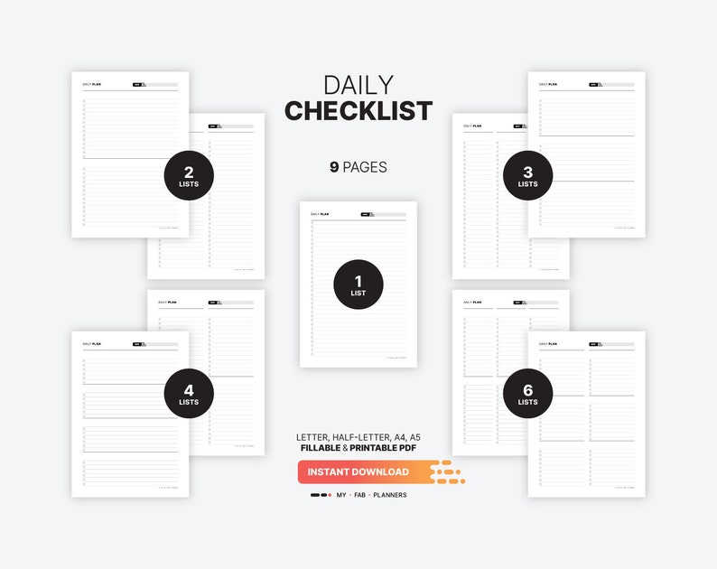 Daily Checklist Template for Task Manager & Tracker, Fillable To-do ...