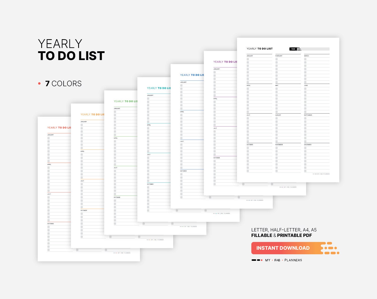 Yearly to Do List, Printable Monthly Task Checklist, Fillable ...