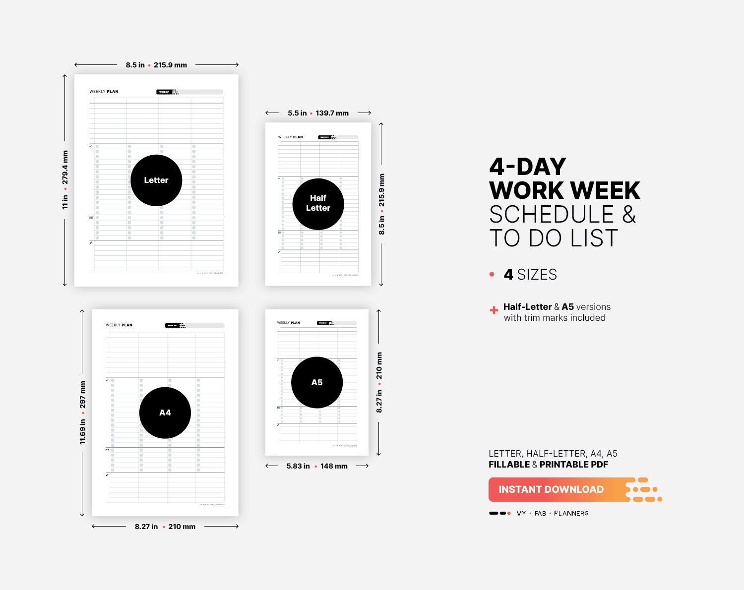 4-day Work Week Schedule, Fillable Things to Do List, Printable Work at ...