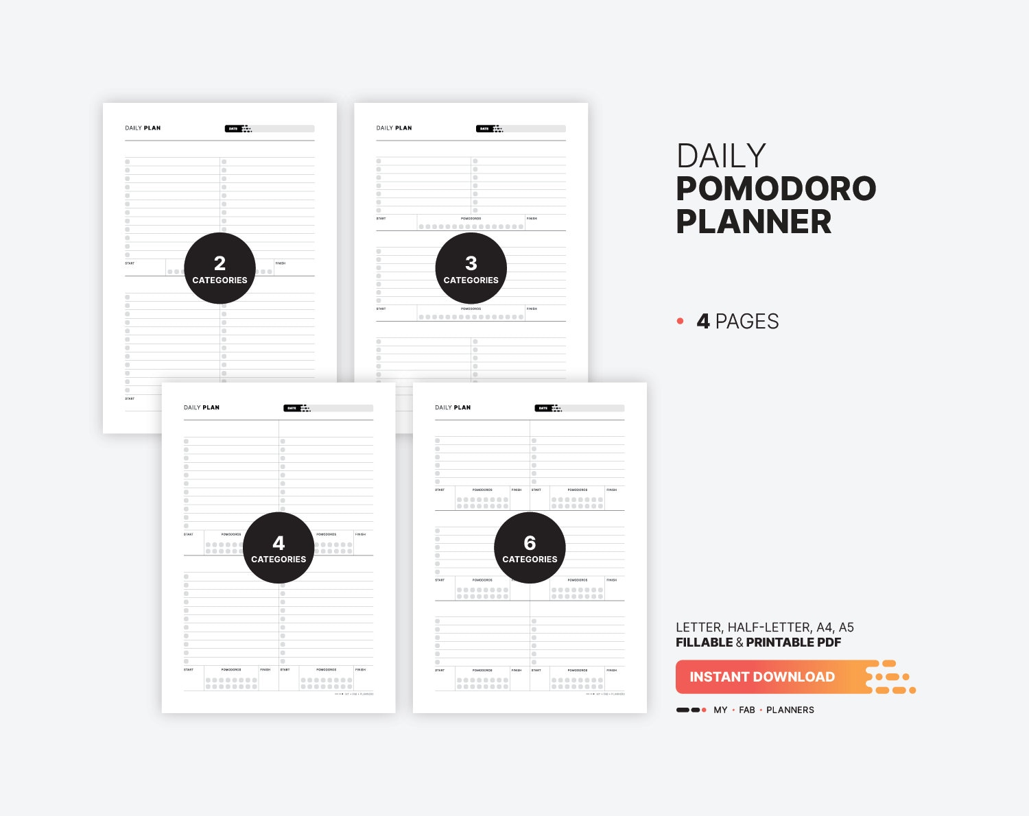 Daily Pomodoro Method Planner and Tracker, Work Action Plan, to Do List ...