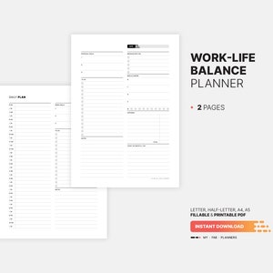 Daily Work Life Balance Planner, Fillable Goals, Time Slots, To-do List ...