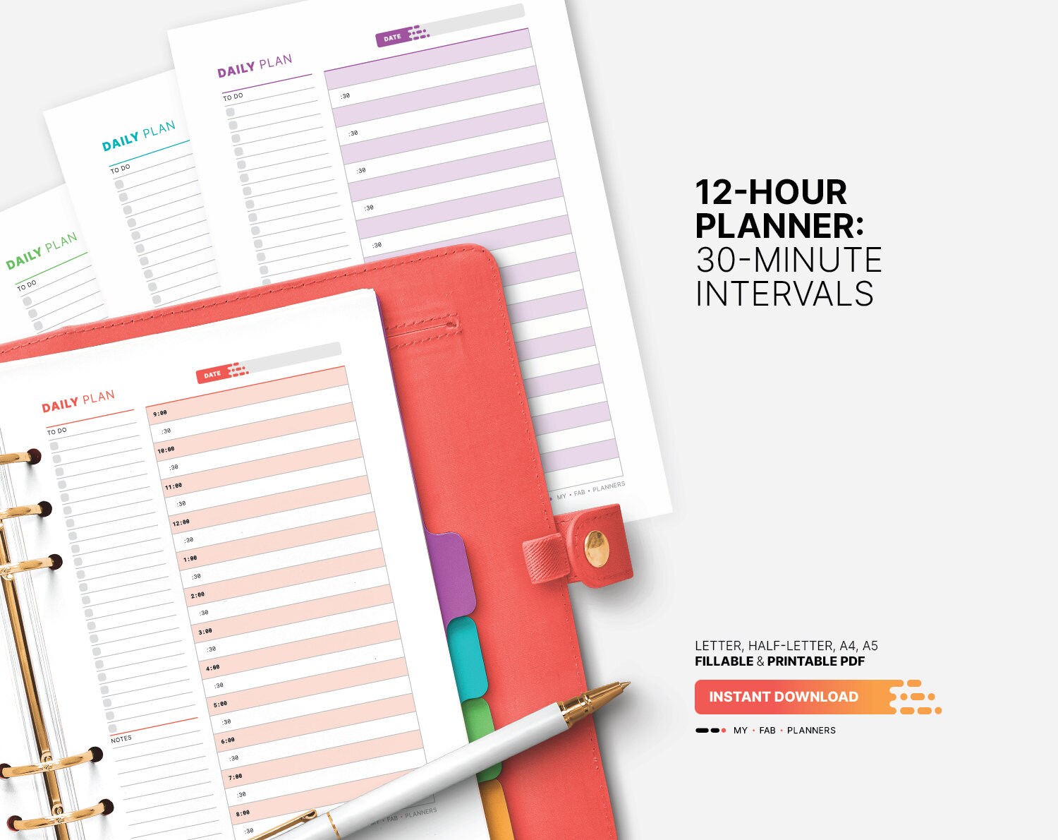 12-hour Planner Printable 30-minute Work Study Task - Etsy