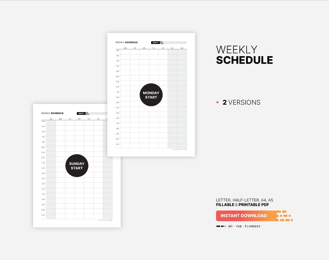 Fillable Weekly Schedule Printable, Hourly Planner (PDF Template) - Etsy