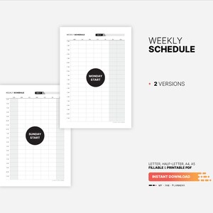 Weekly Schedule, Printable Work, Study, Home Organizer, Fillable ...
