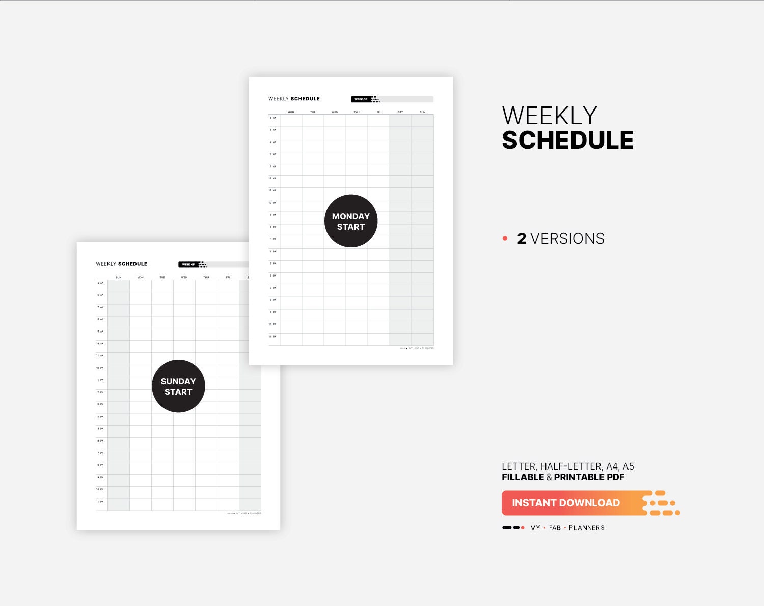 Weekly Schedule, Printable Work, Study, Home Organizer, Fillable ...