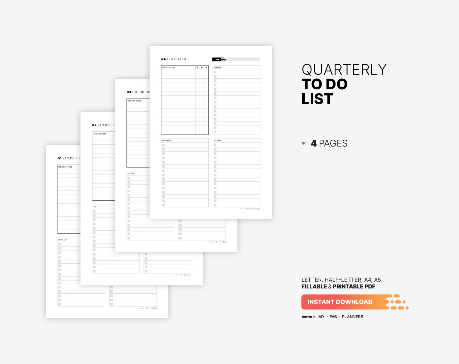 Quarterly Things to Do List, Printable Undated Work, Study, Business ...