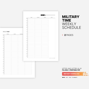 Military Time Weekly Schedule, Printable Productivity Planner Inserts ...