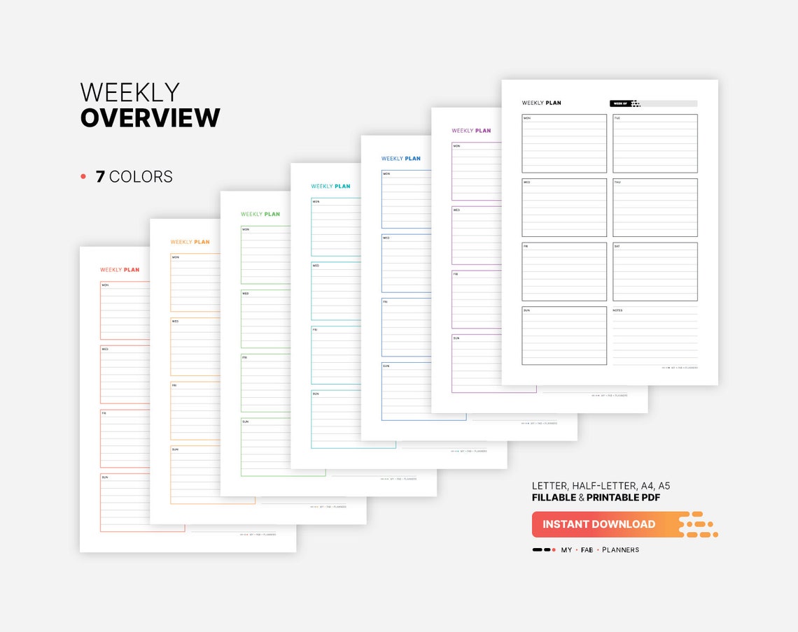 Weekly Overview, Printable Simple, Minimalist Template, Work ...