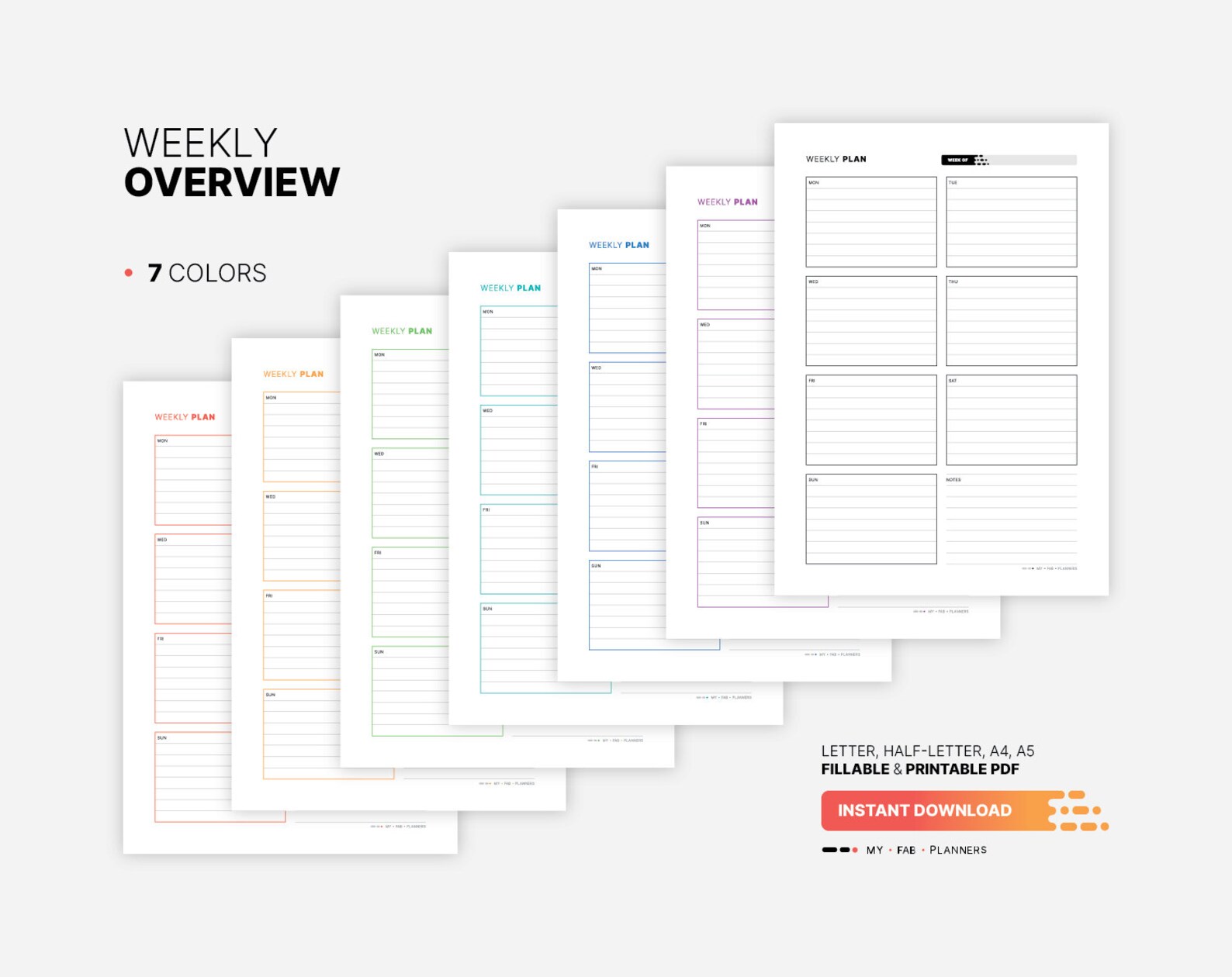 Weekly Overview, Printable Simple, Minimalist Template, Work ...