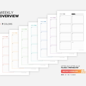 Weekly Overview, Printable Simple, Minimalist Template, Work ...