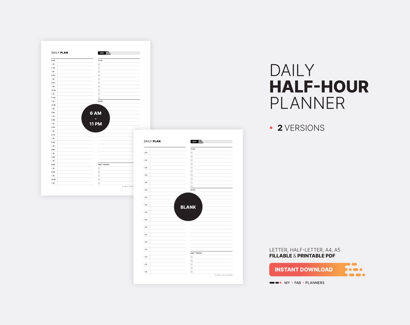 Half Hour Daily Planner, Printable PDF Template - Etsy