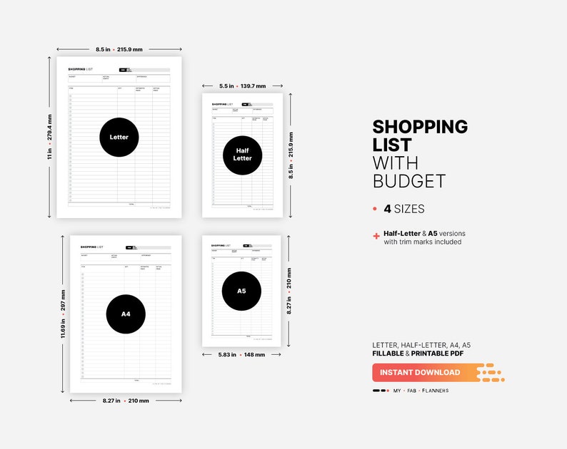Shopping List With Budget, Fillable PDF Template - Etsy