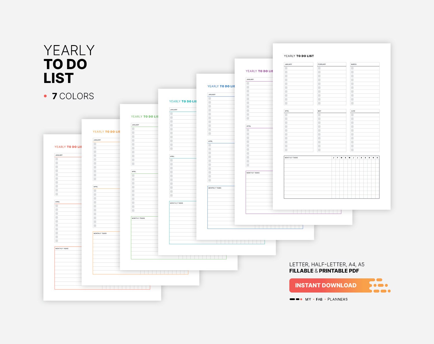 Yearly to Do List, Printable Monthly Task Checklist, Fillable ...