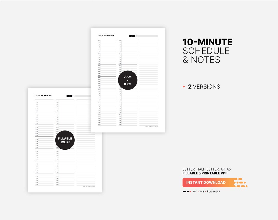 Daily 10-minute Schedule, Printable Time Management, Undated Digital ...