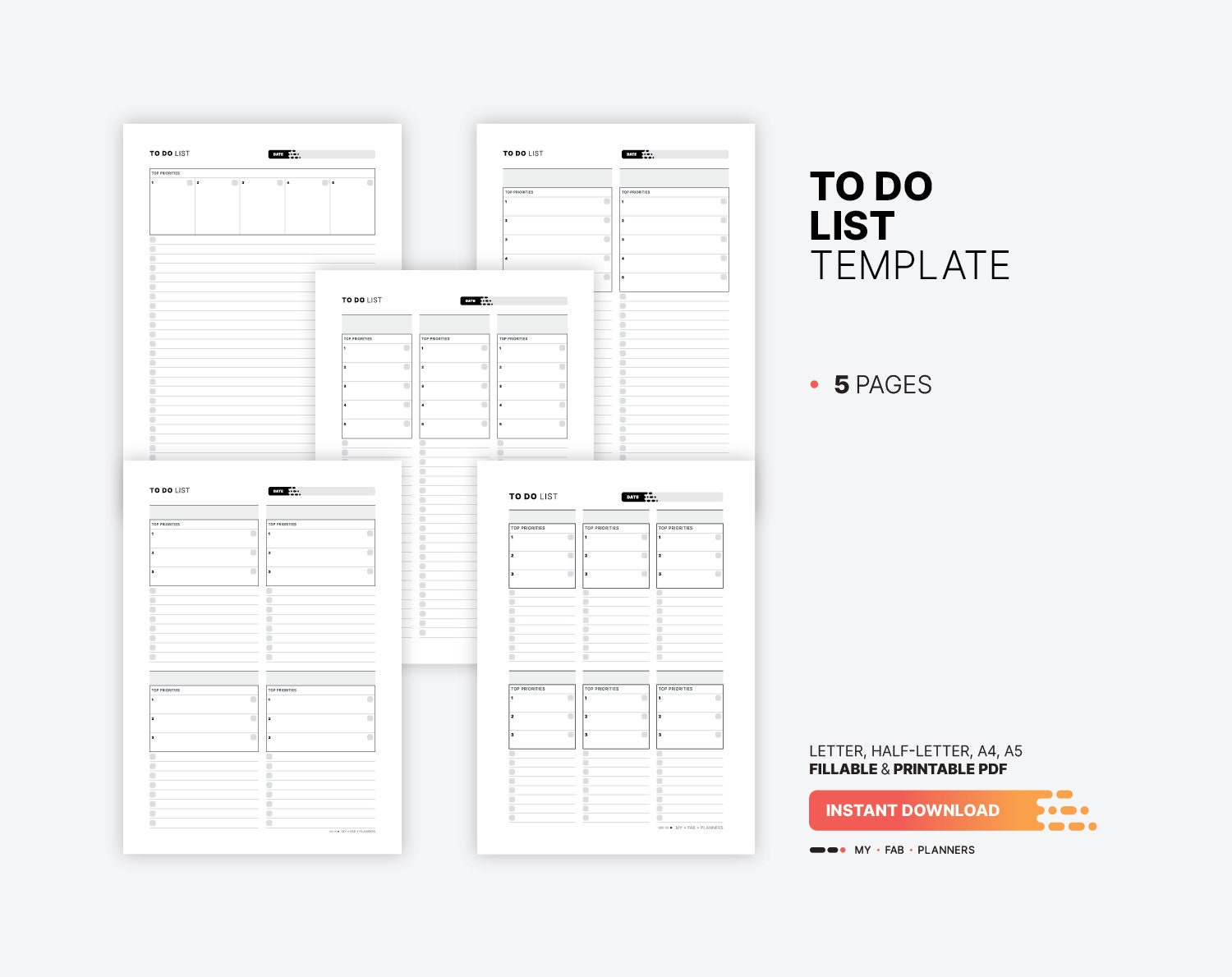 Printable to Do List Template, Fillable Task Tracker (PDF) - Etsy