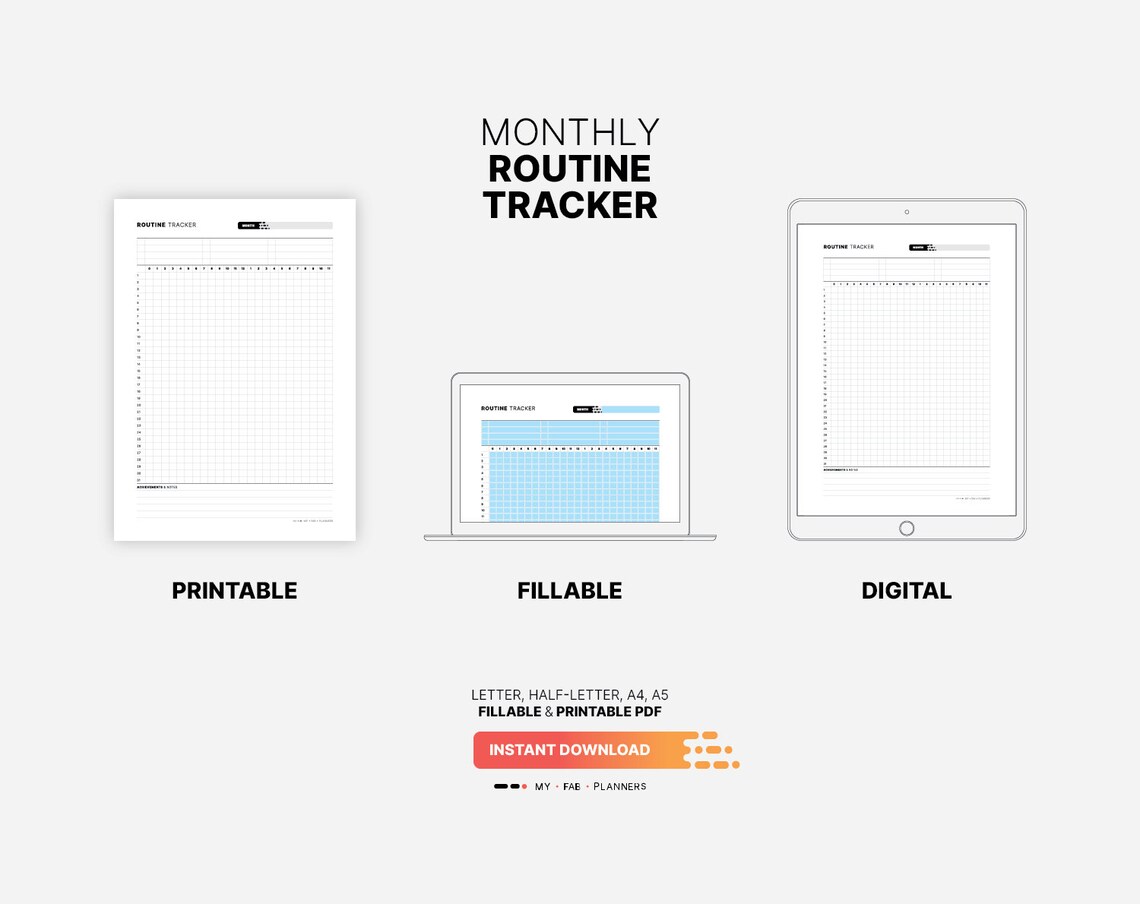 Routine Tracker & Keeper, Fillable Monthly, Daily, 24-hour Chart ...