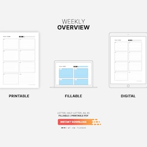 Weekly Overview, Printable Simple, Minimalist Template, Work ...