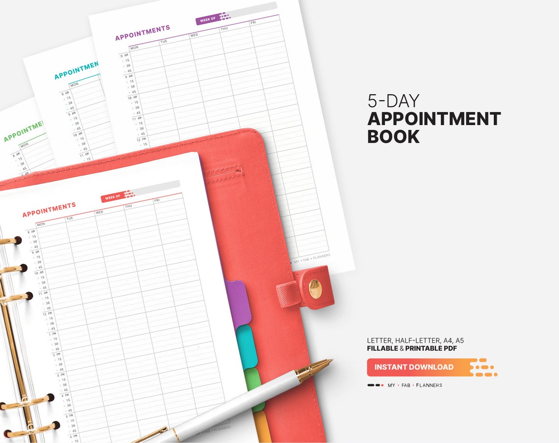Undated Work Appointment Book, Weekly Hourly Planner, Fillable 15 ...