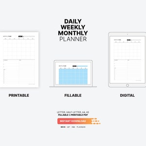 Daily, Weekly, Monthly Planner, Undated Printable and Fillable Letter ...