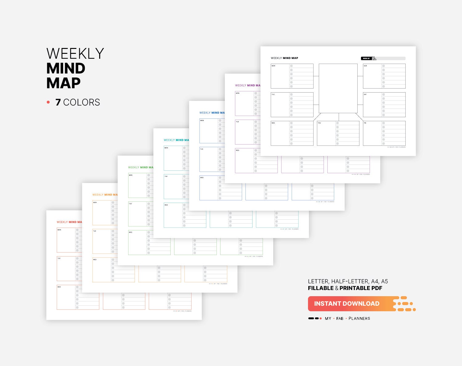 Weekly Mind Map Planner, Printable Vision Board, Fillable Task Action ...