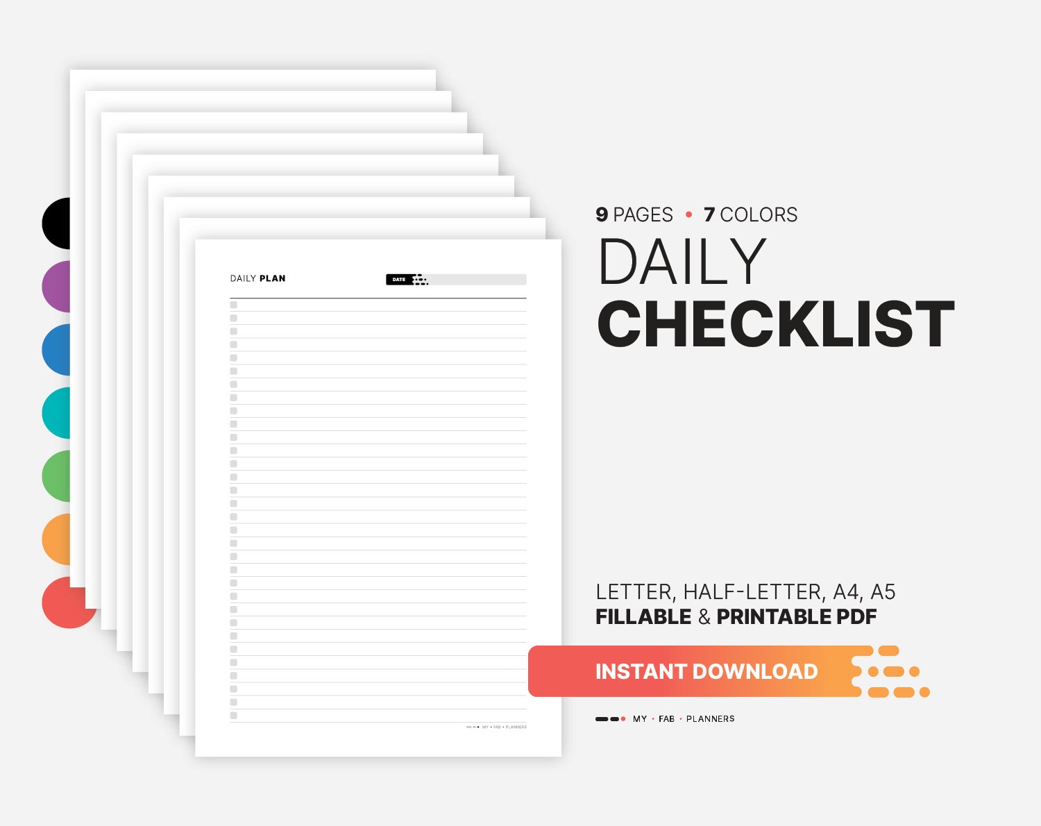 Daily Checklist Template for Task Manager & Tracker, Fillable To-do ...