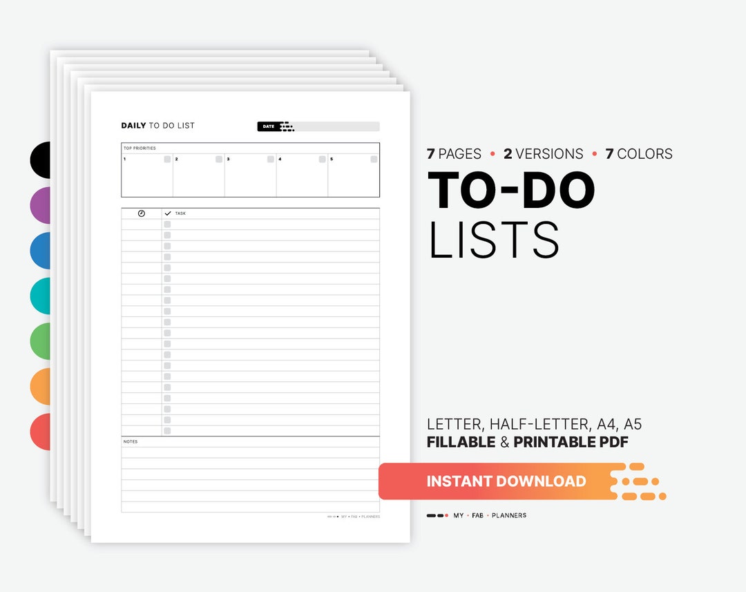Printable To-do List Bundle, Daily, Weekly, Monthly Planner (PDF ...