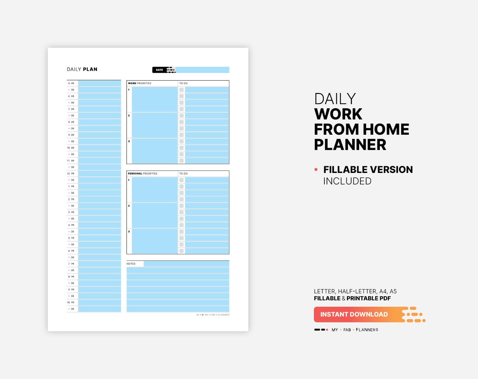 Daily Work From Home Planner, Schedule, Productivity Checklist ...