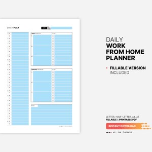 Daily Work From Home Planner, Schedule, Productivity Checklist ...