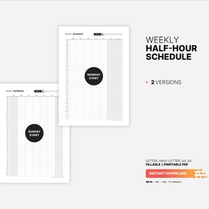 Weekly Half-hour Schedule, Printable Time Tracker, Digital Week at a ...