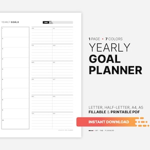 Yearly Goal Planner, Top 10 Life Goal List, Setting, Fillable Undated ...