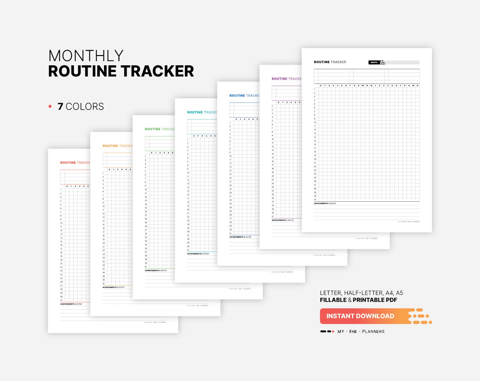 Routine Tracker & Keeper, Fillable Monthly, Daily, 24-hour Chart ...