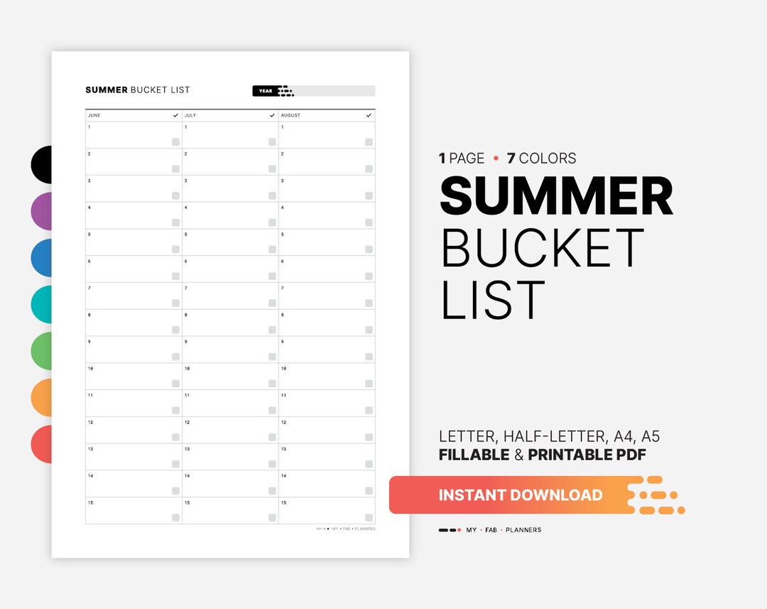 Summer Bucket List, Fillable Family Fun & Travel Planner, Holiday Adult ...