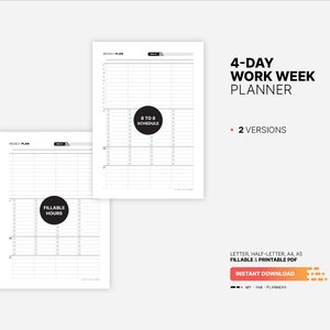 4-day Work Week Planner, Printable Productivity Action Plan Tracker ...
