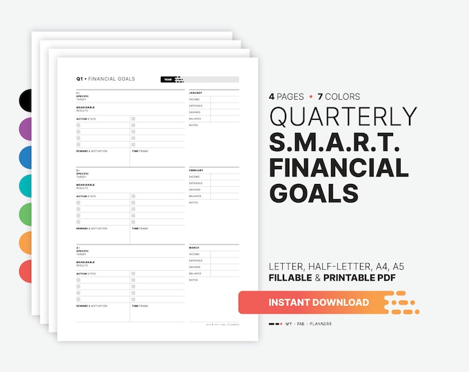 Quarterly Goal Planner Printable Pages | Digital Goal Planner | Goal ...