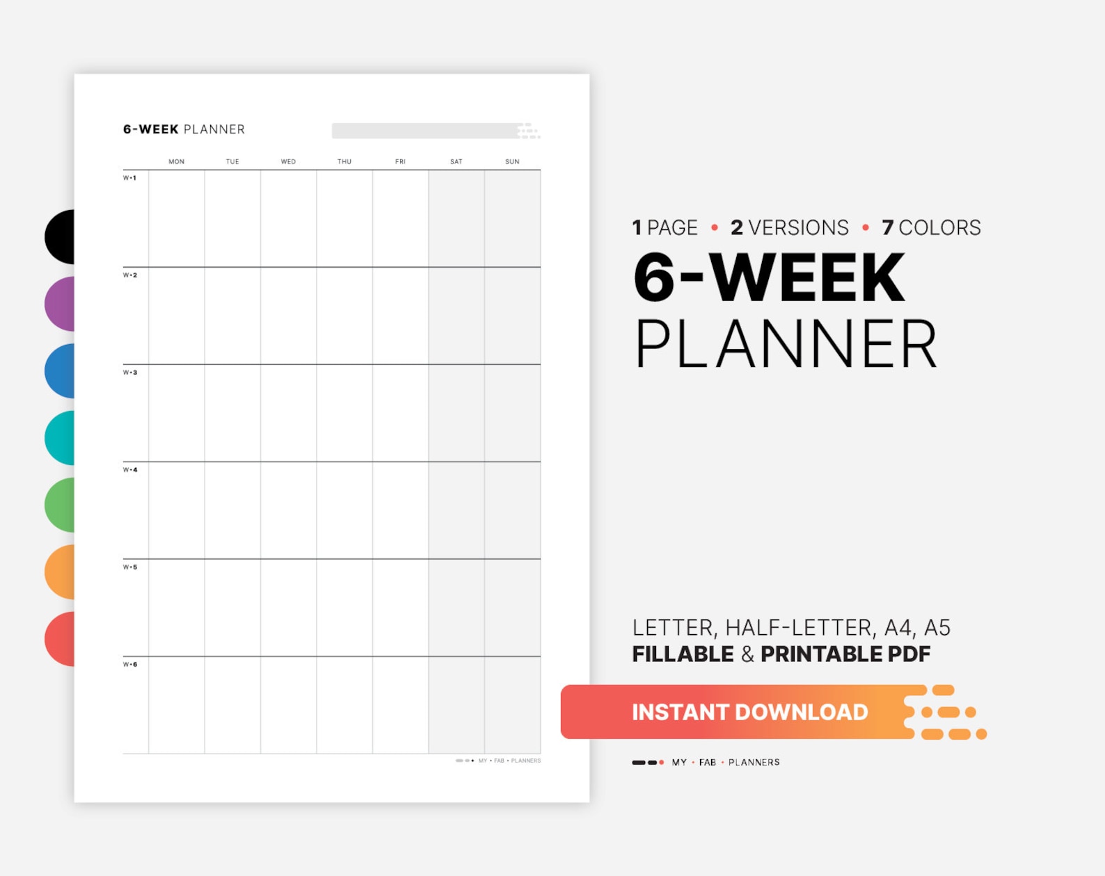 6-week Calendar, Planner, Fillable Work & Productivity Goal Tracker ...