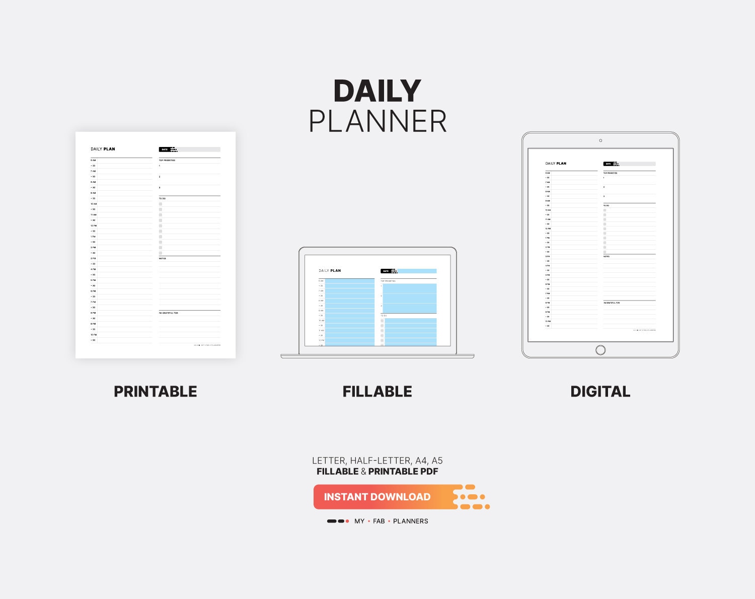 Daily Planner With Time Slots, Fillable to Do List and Schedule ...