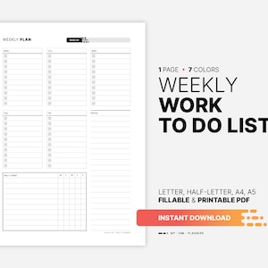 Weekly Work to Do List, Printable Organizer Checklist, Fillable Project ...