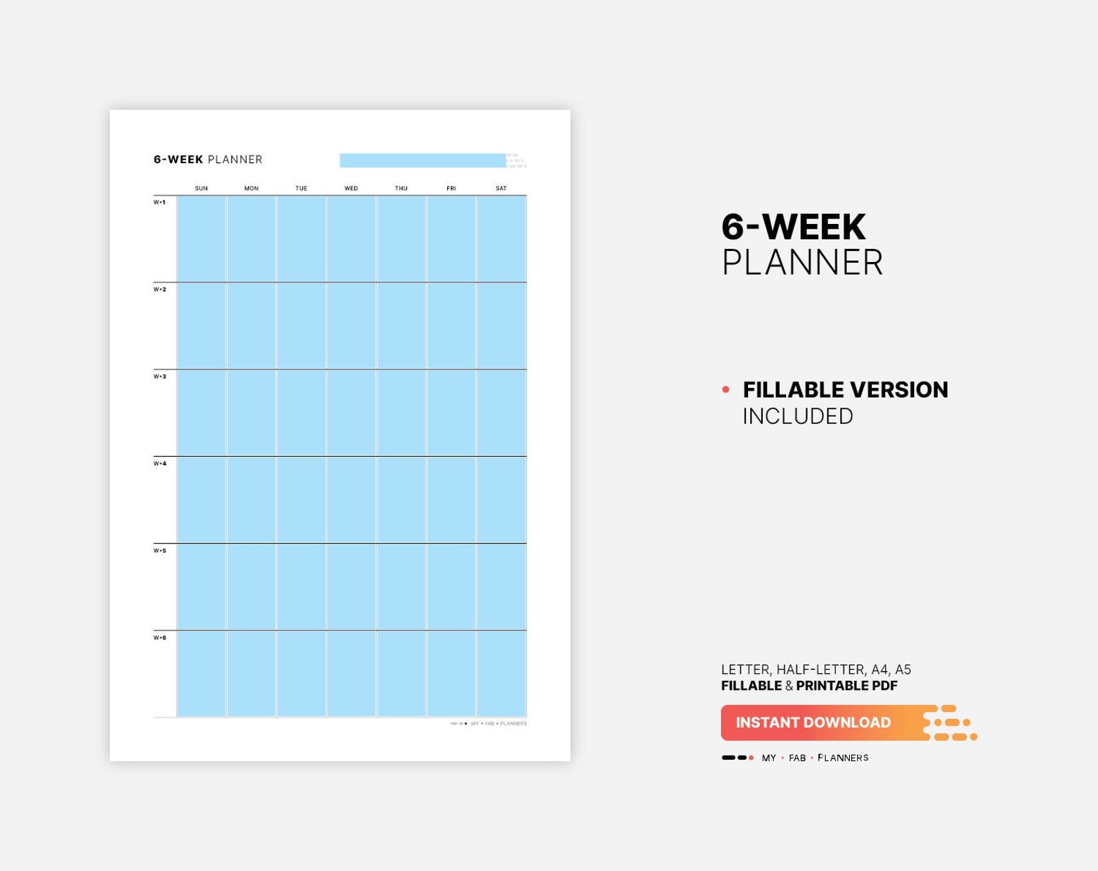 6-week Calendar, Planner, Fillable Work & Productivity Goal Tracker ...