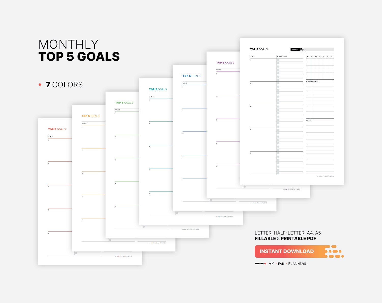 Monthly Top 5 Goal Setting, to Do List, Action Plan at a Glance ...