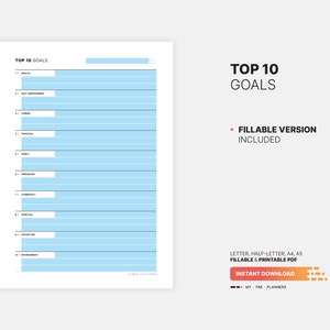 Top 10 Goals, Life Goal List Setting, Dashboard & Worksheet Planner ...