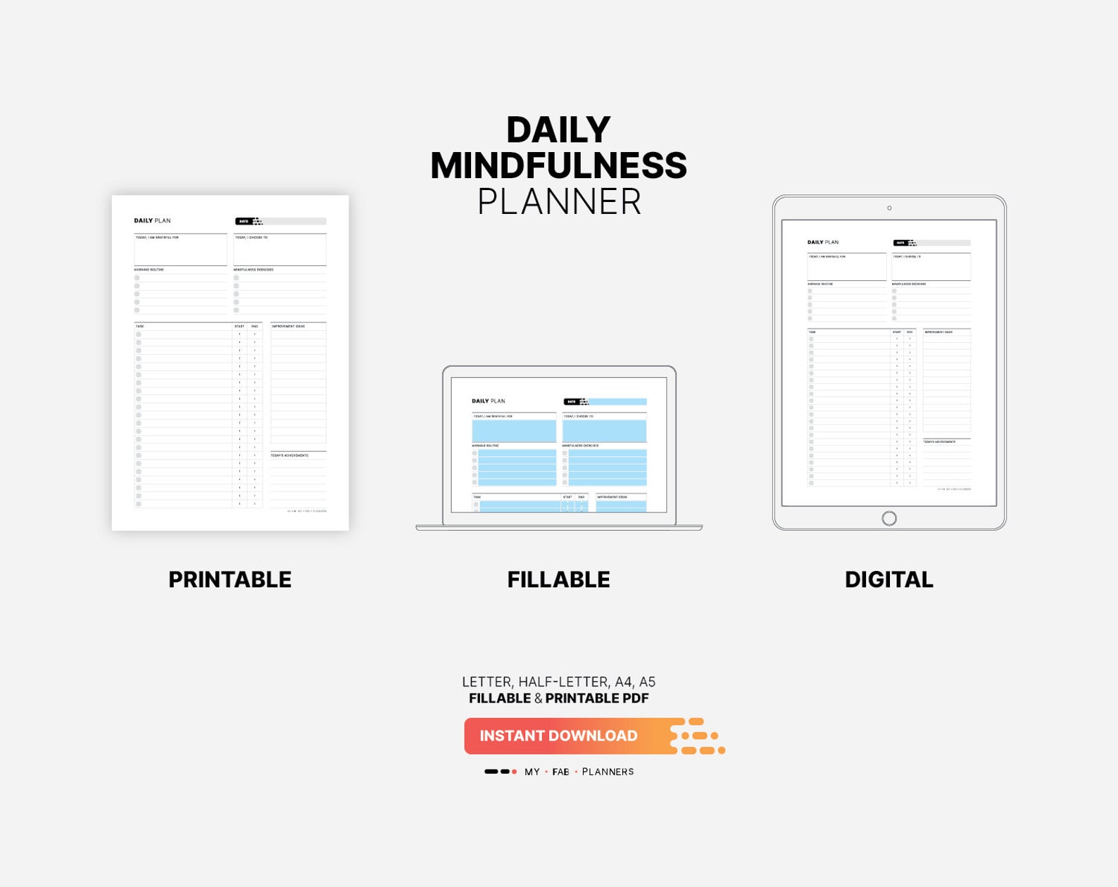 Daily Mindfulness Planner, Positive Mindset, Gratitude Journal ...