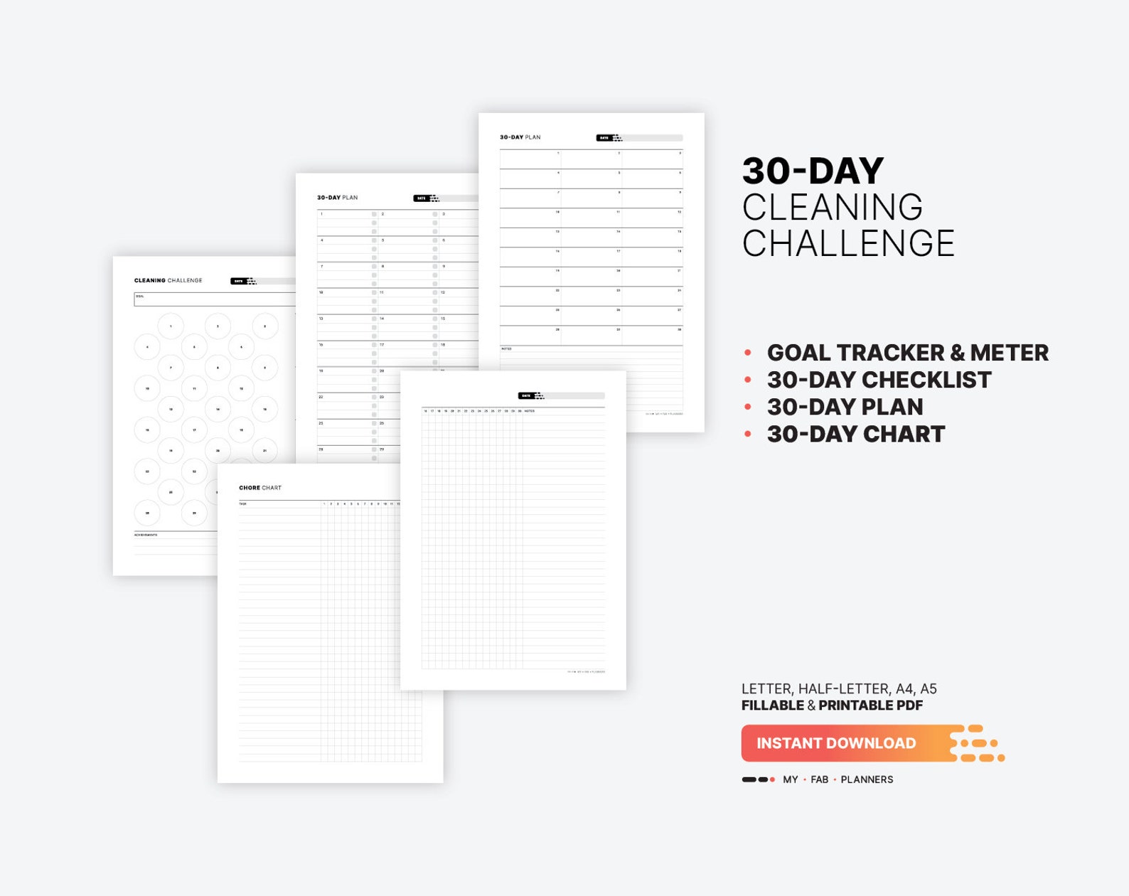 30-day Cleaning Challenge, Printable Declutter to Do List, Fillable ...