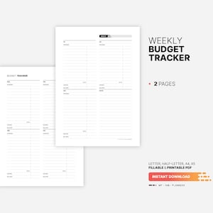 Weekly Budget Tracker Sheet, Fillable Financial Journal Sheets, 2 Pages ...