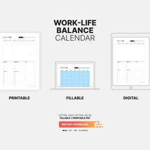 Monthly Work-life Balance Calendar & Goal Action Plan, Task List ...
