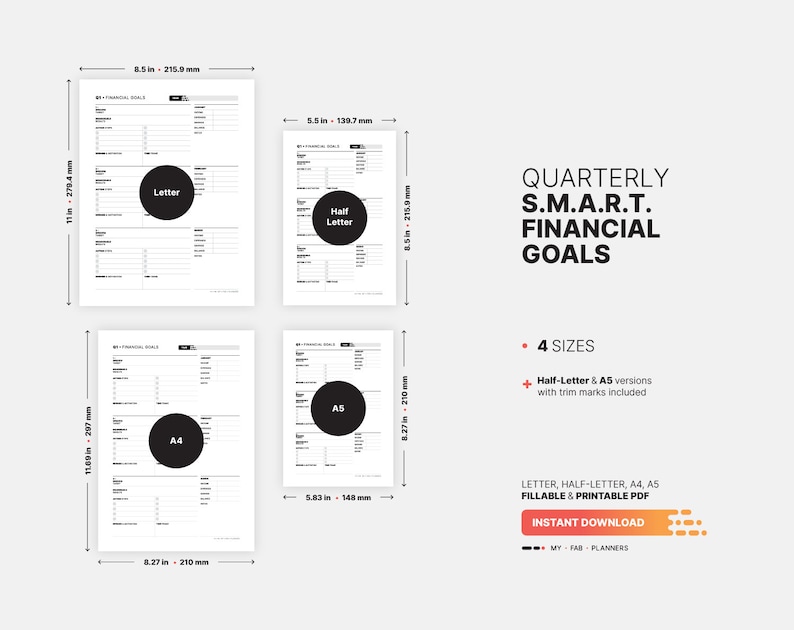 Top 3 Quarterly SMART Financial Goals Planner, Fillable Finance Goals ...