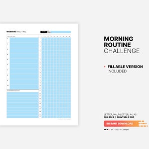 Morning Routine Challenge, 30 Day Habit Tracker Checklist Template for ...